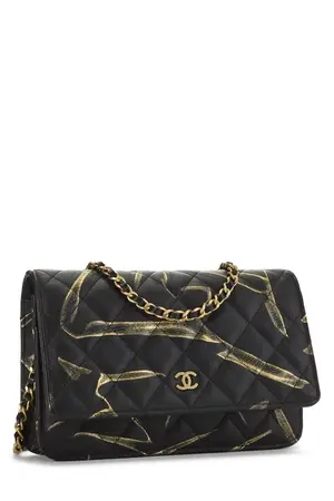 Chanel Calfskin Classic Quilted Wallet On Chain - Black