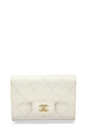 Chanel Caviar Classic Flap Compact Wallet - White