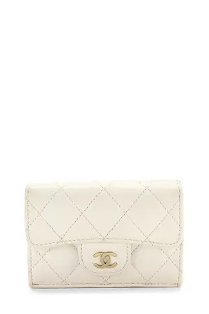 Chanel Caviar Classic Flap Compact Wallet - White