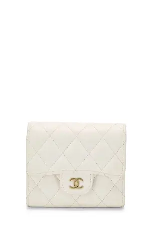Chanel Caviar Classic Flap Compact Wallet - White