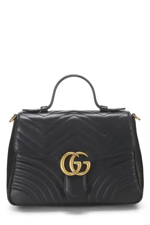 Gucci Leather Gg Marmont Top Handle Flap Bag - Black