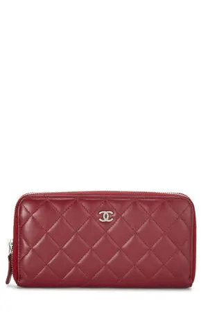 Chanel Quilted Lambskin Classic Zip Long Wallet - Red