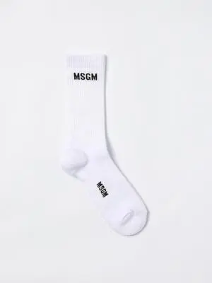 MSGM Crew Socks With Logo Detail - White