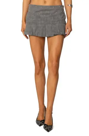 EDIKTED Stud Pleated Mini Skirt - Dark-gray