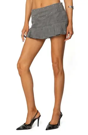 EDIKTED Stud Pleated Mini Skirt - Dark-gray