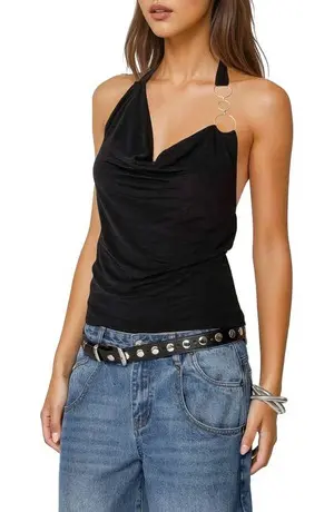 EDIKTED Hia Cowl Neck Halter Top - Black