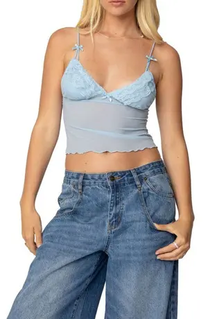 EDIKTED Berkley Lace Trim Sheer Mesh Camisole