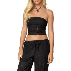 EDIKTED Eyelet Lace-up Corset Tube Top - Black