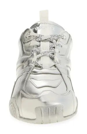Versace Galaxia Metallic Leather Sneakers - Silver