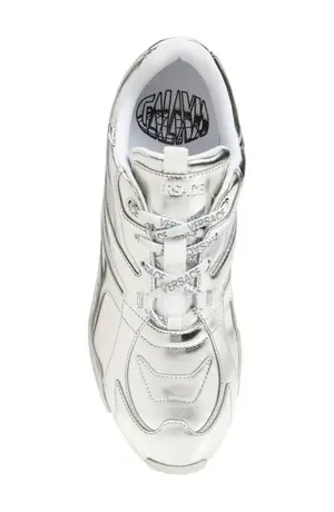 Versace Galaxia Metallic Leather Sneakers - Silver