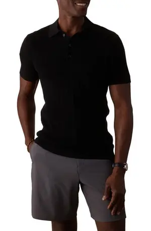 THE NORMAL BRAND Robles Textured Knit Polo - Black