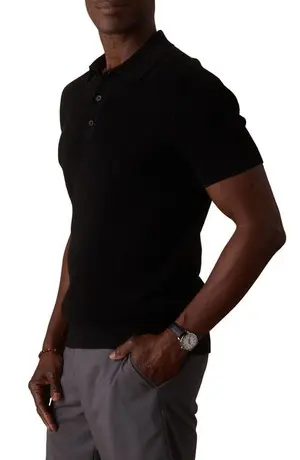 THE NORMAL BRAND Robles Textured Knit Polo - Black