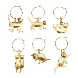 TWINE Cat Wine Charms Set Of 6 - Gold