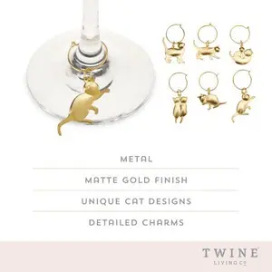 TWINE Cat Wine Charms Set Of 6