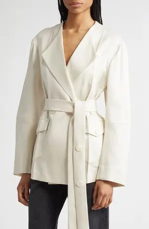 SETCHU Origami Collarless Belted Silk & Virgin Wool Jacket