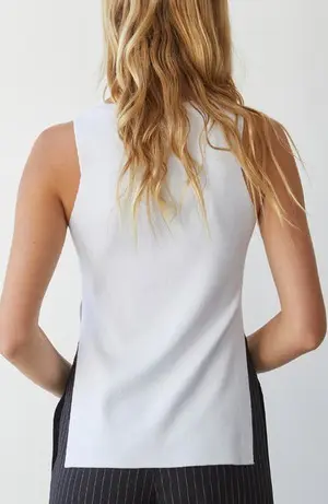 CRESCENT Side Slit Sleeveless Knit Top - White
