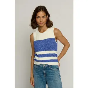 Central Park West Sleeveless Striped Knit Top - Blue Stripe