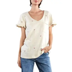 BILLY T Rosey Frill Sleeve T-shirt - Iced Latte