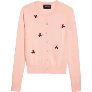 Simone Rocha Crystal Carnation Merino Wool & Silk Cardigan