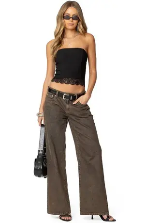 EDIKTED Elaina Lace Trim Strapless Crop Top