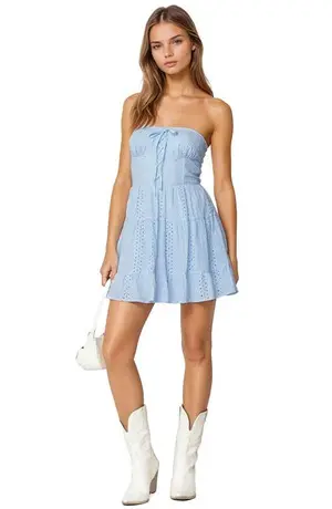 EDIKTED Liora Eyelet Mini Dress - Light-blue