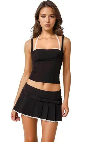 EDIKTED Lesly Lacy Layered Corset Tank