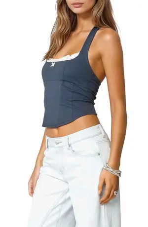 EDIKTED Peekaboo Lace Halter Corset Top