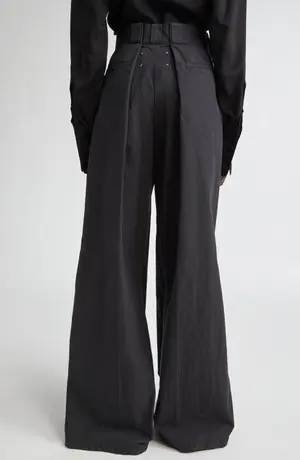 MAISON MARGIELA Pleated Wide Leg Trousers - Black