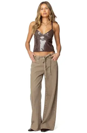EDIKTED Carmie Vinyl Camisole - Brown