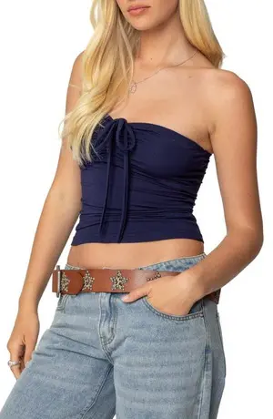 EDIKTED Annelise Strapless Tube Top - Navy
