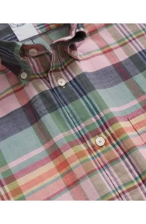 Brooks Brothers Madras Plaid Short Sleeve Button-down Shirt