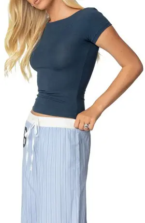 EDIKTED Becca Boat Neck T-shirt - Navy