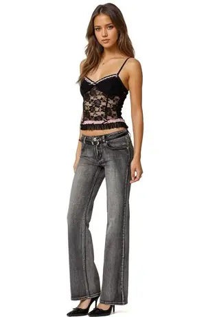 EDIKTED Ellen Sheer Lace Crop Camisole