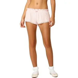 EDIKTED Waffle Knit Ruffle Shorts - Pink