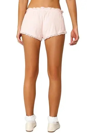 EDIKTED Waffle Knit Ruffle Shorts - Pink