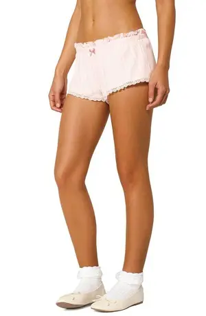 EDIKTED Waffle Knit Ruffle Shorts - Pink