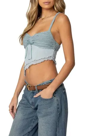 EDIKTED Asymmetric Ruffle Camisole - Light-blue