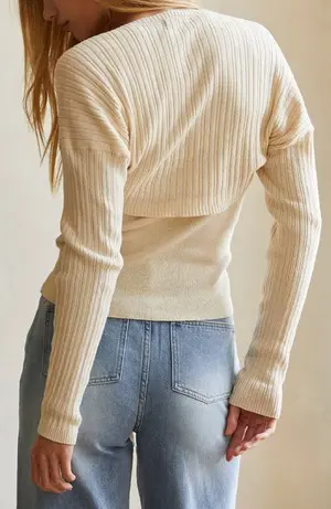 CRESCENT Two-piece Ribbed Knit Bolero Set - Cream