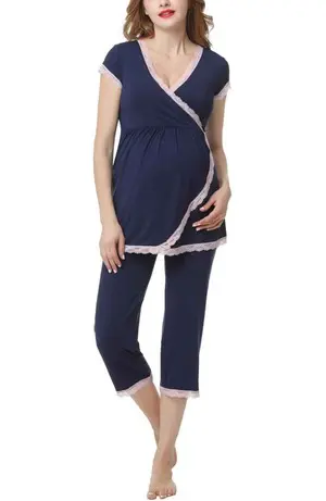 KIMI + KAI Cindy Maternity/nursing Pajamas Set - Navy