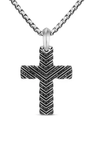 David Yurman Chevron Cross Pendant With Black Diamonds - Silver Pave