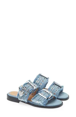 GANNI Buckle Slide Sandal - Faded Denim