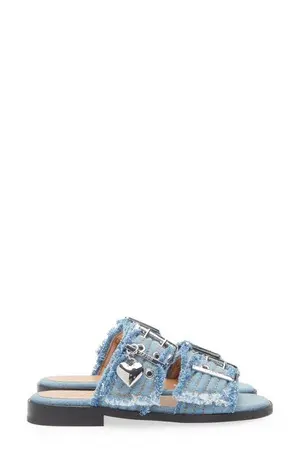 GANNI Buckle Slide Sandal - Faded Denim