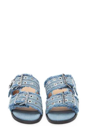GANNI Buckle Slide Sandal - Faded Denim