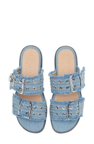 GANNI Buckle Slide Sandal - Faded Denim