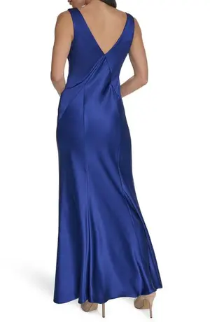 Vince Camuto Draped Neck Satin Gown