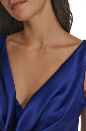 Vince Camuto Draped Neck Satin Gown