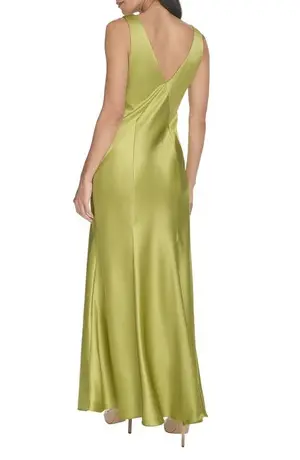 Vince Camuto Draped Neck Satin Gown - Pear