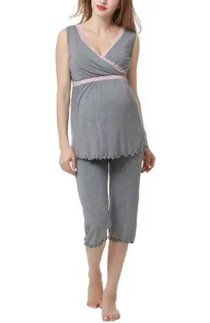 KIMI + KAI Penny Maternity/nursing Pajamas Set - Dark Heather Gray