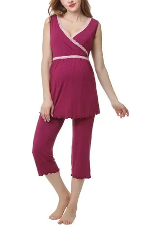 KIMI + KAI Penny Maternity/nursing Pajamas Set - Deep Berry