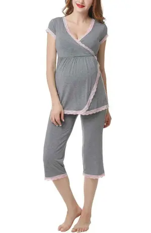 KIMI + KAI Cindy Maternity/nursing Pajamas Set - Dark Heather Gray